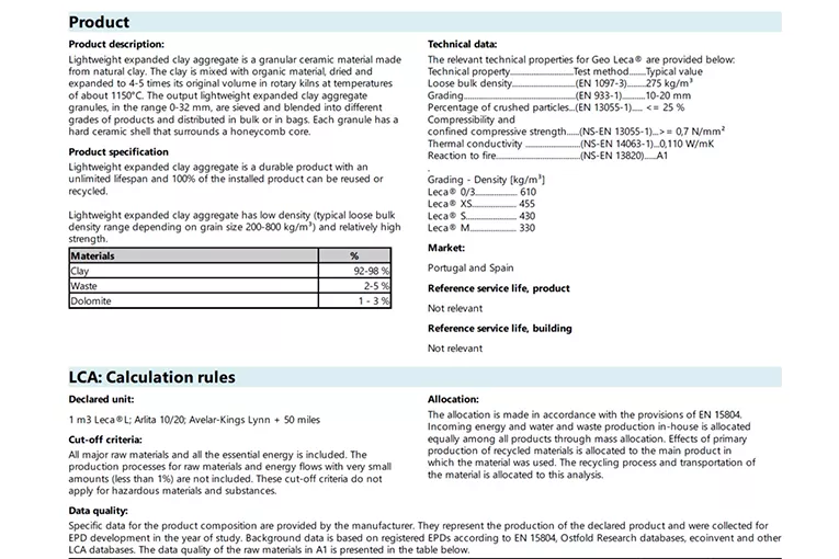 Environmental Product Declarations (EPD) | Leca UK